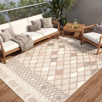 Tapiso Patio Tapis Ext&eacute;rieur Int&eacute;rieur Terrasse Balcon Jardin dhiver Cuisine Salon Moderne Gris Marron Ethnique Aspect 3D R&eacute;sistant aux Intemp&eacute;ries Oeko-TEX 