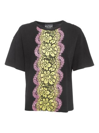 Moschino t-shirt à empiècements en dentelle - Noir