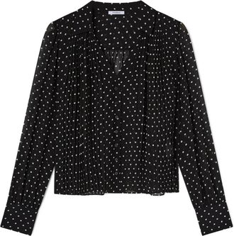 Motivi Chemisier en georgette &agrave; pois avec plis - Femme - Blouses et Chemises - Noir - Taille: 42 FR
