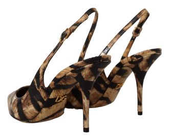 Dolce & Gabbana Womens Brown Slingbacks Leather Tiger Shoes Moluro Python