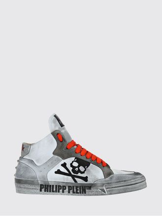 Philipp Plein Baskets montantes Skull en cuir et daim avec effet us&eacute;