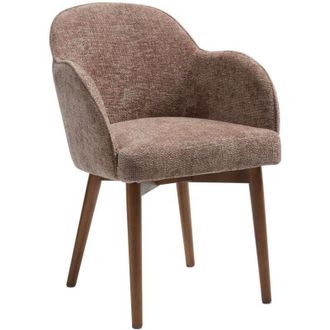 Vente-Unique Chaise avec accoudoirs en tissu texturé et bois dhévéa - Taupe - MODINIA