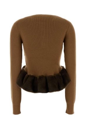 Stella McCartney Wool Blend with Fur Ruffle Sweater - Camel