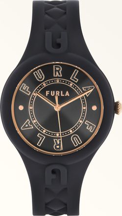 Furla Fun Armbanduhr Mit Rundem Geh&auml;use Nero Schwarz Silikon Damen