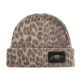 Ganni Femme, Accessoires, Beige, Taille: ONE Size Bonnet &agrave; motif animalier