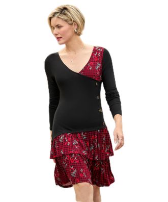 Joe Browns Maxikleid mit Blumenmuster, breite &Auml;rmel, Knopfleiste, Schwarz, 44