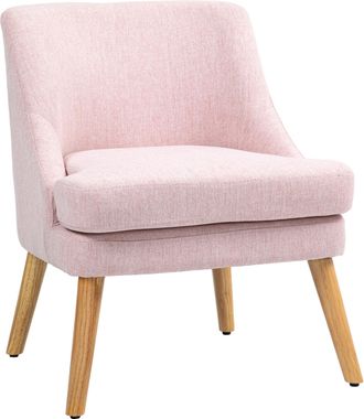 HOMCOM Sessel Wohnzimmer Loungesessel Relaxsessel mit Holzbeine Lesesessel mit Leinenoptik, Polstersessel für Schlafzimmer Rosa
