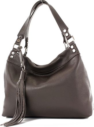 modamoda.de T201 Damen Leder Schultertasche Handtasche handmade in Italy, Farbe:Dark Chocolate