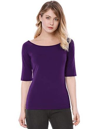 Allegra K T-Shirt Manches Courtes Encolure D&eacute;gag&eacute;e pour Femmes Costume dhalloween Violet fonc&eacute; XL