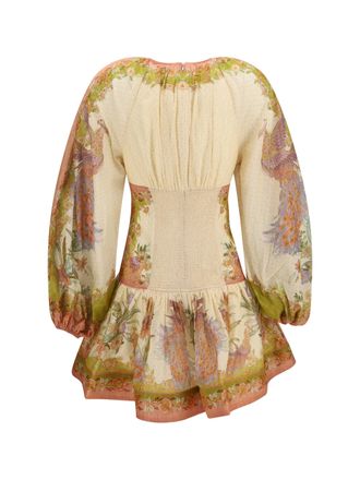 Zimmermann Womens Indra Mini Dress Chartreuse Scarf Floral Cotton; Silk; Metal Fibers