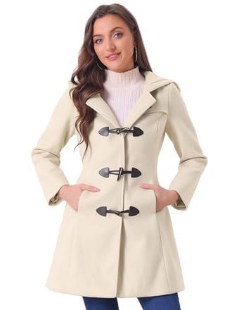 Allegra K Duffle-coat boutonn&eacute; &agrave; capuche pour femme Beige XS