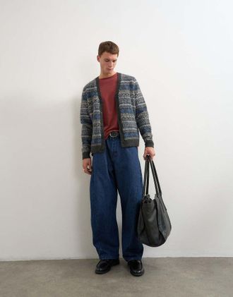 Topman Strickcardigan mit Relaxed Fit, geb&uuml;rstet und gestreift in Grau