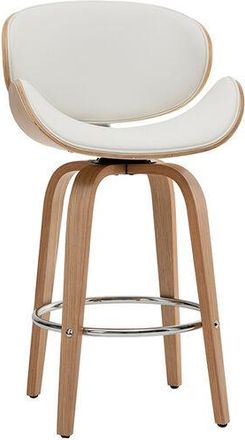 Miliboo Design-Barhocker Wei&szlig; und helles Holz 65 cm walnut