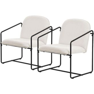ML Design ML-Design 2er Set Sessel Beige, Relaxsessel mit weichem Bezug & schwarzem Stahlgestell, Loungesessel gepolstert mit Arm- und R&uuml;ckenlehne