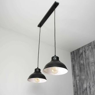 Licht-Erlebnisse Hängelampe Metall Schwarz Wohnzimmer Esszimmer L:65 cm E27 max. 60 Watt 2-flammig Industrie Pendelleuchte Esstisch SVEN