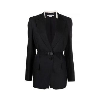 Stella McCartney Femme, Vestes, Noir, Taille: 36 FR Manteau Crois&eacute; en Laine avec D&eacute;tail Contrast&eacute;