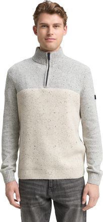 Tom Tailor Herren 1048713 Troyer Strickpullover mit Strukturmix, 36946-grey Offwhite NEP Colorblock, XL