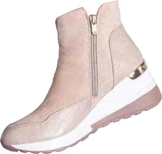 Generic Bottines Femme Patchwork Cuir Tendances Sport Bottines Courtes Grande Taille Chaudes Compens&eacute;es L&eacute;g&egrave;res Antid&eacute;rapant Chaussures Confortables 40 Beige