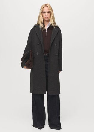 Mango Manteau mi-long &agrave; double boutonnage gris anthracite - Femme - S - MANGO