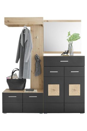 Xora Garderobe, Schwarz, Eiche Artisan, Holzwerkstoff, 4-teilig, 160x195x38 cm, Garderobe, Garderoben-Sets & Serien, Garderoben-Sets