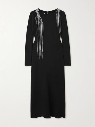 Dries Van Noten Robe Midi En Cr&ecirc;pe &Agrave; Ornements - Noir