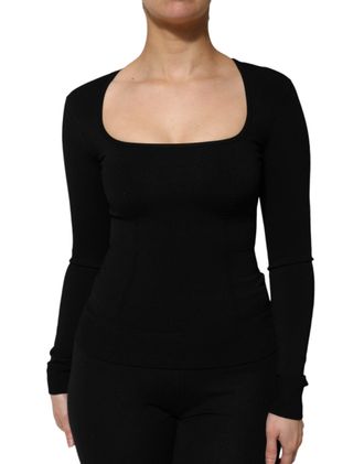 Dolce & Gabbana Womens Black Square Neck Long Sleeves Pullover Top