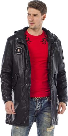 Cipo & Baxx Herren Mantel CM146 Schwarz - Stylische Winterjacke im modernen Design mit warmem Innenfutter, abnehmbarer Kapuze und funktionalen Details f&uuml;r kalte T