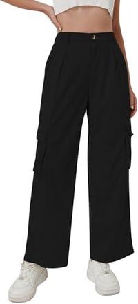 Generic Pantalon cargo en velours côtelé taille haute pour femme - Pantalon cargo en velours côtelé - Pantalon dhiver tendance à jambe large - Pantalon de tra