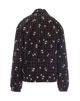Ganni Womens Bomber Jacket Check Flower Cappuccino Organic Cotton