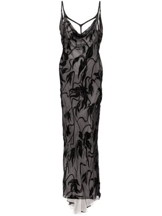 MUGLER Beflocktes Maxikleid - Schwarz