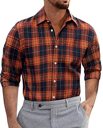 Generic Chemise en flanelle pour homme - Coupe classique - Manches longues - Boutonnée - Carreaux - Style formel - Décontracté - Pour le bureau - Cowboy occid
