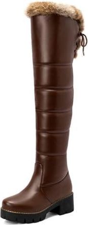 Generic Bottes de neige &eacute;paisses &agrave; bout rond pour femme - &Agrave; lacets - Large mollet - Chaussures dhiver thermiques, marron, 39.5 EU
