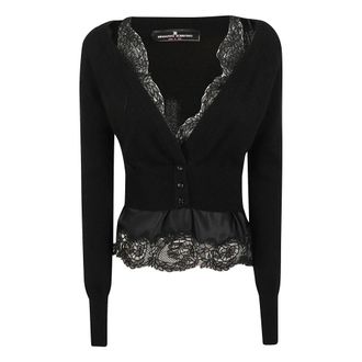 Ermanno Scervino Cardigan mit Spitzenbesatz und Lagenlook - - Knitwear - Damen - Schwarzk - S