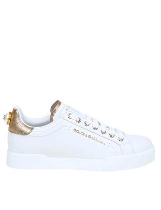 Dolce & Gabbana Low-Top Sneaker - Portofino Sneakers In White Leather With Logo Pear - Gr. 39,5 (EU) - in Wei&szlig; - f&uuml;r Damen