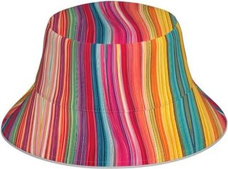 Generic Chapeau De Seau Image De Lignes Color&eacute;es Chapeau De Soleil Pliable &Agrave; Large Bord Bonnet De Soleil, pour De P&ecirc;che, Plage, Le Camping, 56-58cm