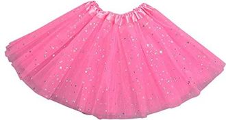 Generic Robe tutu pour filles en tulle doux &agrave; plusieurs couches - Jupe courte &agrave; volants - Taille &eacute;lastique - Ourlet &agrave; volants - Jupon confortable, rose, 2-8 a
