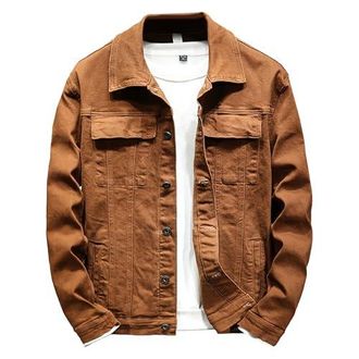 Generic Veste en jean pour homme, style vintage, avec de multiples poches, en m&eacute;lange de coton, jaune, taille L. Veste jean d&eacute;contract&eacute;e, id&eacute;ale pour le trava