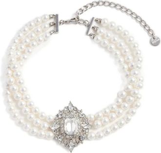 Self Portrait Femme, Accessoires, Blanc, Taille: ONE Size Crystal Pearl Choker