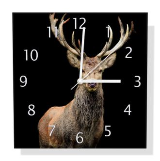 Wallario Design Wanduhr Stattlicher Rothirsch aus Aluverbund, Alu-Uhr Gr&ouml;&szlig;e 30 x 30 cm, wei&szlig;e Zeiger mit Metalloptik