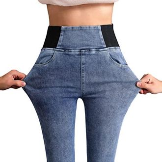 Onsoyours Leggings Femme Taille Haute Imitation Denim Jeggings Moulant Jeans Legging Slim Extensible Pantalon de Crayon A Bleu 3XL