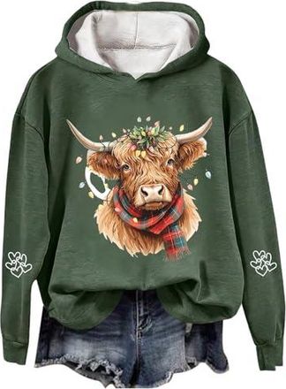 Generic Cadeaux de No&euml;l pour femmes Highland Cow Sweatshirts Automne Hiver Doux Chaud Pull de No&euml;l Nouveaut&eacute; Dr&ocirc;le Vache Highland Sweats de No&euml;l Casual Manche