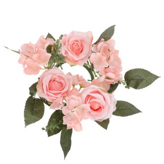 Supvox K&uuml;nstlicher Rosen Kranz mit Kerzenhalter 20cm Durchmesser Pinke Kunstblumen Dekoration f&uuml;r Hochzeit Tischdeko und Gartendekoration