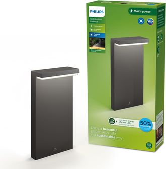 Philips Outdoor Ultra-Efficient Bustan Sockelleuchte 3,8W, 2700 Kelvin, IP44 wetterfest, anthrazit, Warmwei&szlig;