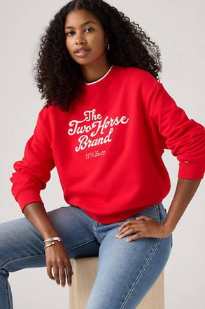 Levi's Sweat Shirt Col Rond Graphique Heritage Sport - Femme - Rouge / Crew Two Horse Brand Script True Red - XS