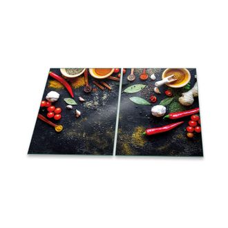 Decorwelt | Herdabdeckplatten 2x40x52 cm 2-Teilig Gem&uuml;se Bunt Ceranfeldabdeckung Universal Spritzschutz Glas Deko Elektroherd Induktion f&uuml;r Kochplatten Herdschu