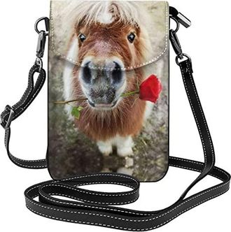 IUBBKI Cheval et Rose Porte-monnaie pour téléphone portable - Petit portefeuille en cuir à bandoulière Femme Bretelles Sac Carry Card Cosmetics