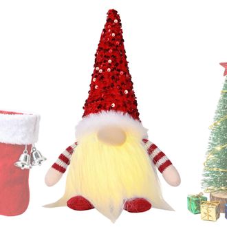 Generic Weihnachtszwerge Dekorationen - 30 cm batteriebetriebene Figur, mit Pailletten-Akzent, festliches skandinavisches Ornament, Pl&uuml;sch handgemachte Statue