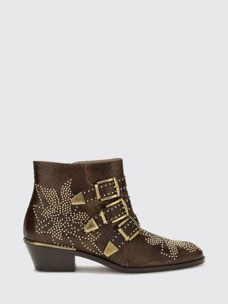 Chlo&eacute; Bottines biker Susanna en cuir de veau avec clous et broderie python