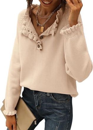 Generic Pull dhiver à manches longues et col rond décontracté pour femme, beige, XXL