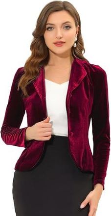 Allegra K Blazer à manches longues en velours pour femme, bordeaux, 40